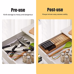 Bamboo Knife Block and In-Drawer Storage, Display Stand and Organizer, In-Drawer Knife Drawer Organizer(Knives Not Included)