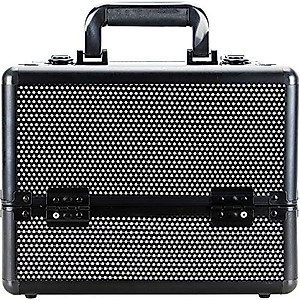 Ver Beauty 2-Tiers Extendable Trays Art Craft Tattoo Makeup Artist Cosmetic Storage Organizer Train Case Tool Box Shoulder Strap Key Lock, Black Krystal