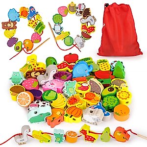 Toys for 2 3 4 Year Old Girls Boys, Toddlers Montessori Wooden Toy Gifts for 18-36 Month Old Babies Kids Educational Learning Threading Toy for Toddler Boy Girl Gift Age 1-4 Child Birthday Present