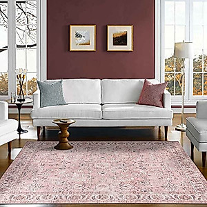 Fashriend Doria Machine Washable Area Rug 3'6''×5'6'' Non-Slip Foldable for Living Room Bedoom Kitchen Boho Bohemian Vintage Persian Pink