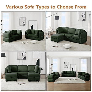 mikibama Convertible Modular Sectional Loveseat Sofa, 62" Modern Upholstered Fabric Couch with Storage Seats, Adjustable Arms and Backs, 2 Seater Sofa for Living Room Bedroom Apartment, Green
