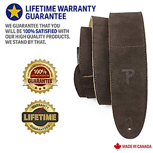 Perri's Leathers, Suede Guitar Strap, Sheepskin Pad, Brown, Anti-Slip, Classic, Suitable for Each Level, Standard Size, 41" to 56" Inches Compatible with All Button Lock Systems