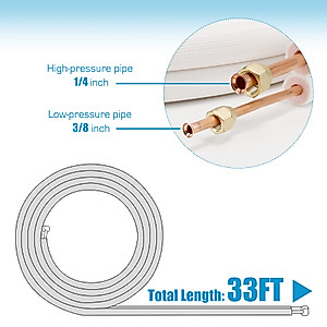 Air Jade 33 ft. Insulated Copper Pipes 1/4 & 3/8 inch Mini Split Line Set for Ductless Air Conditioner, Heat Pump System