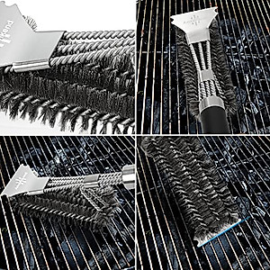 Grill Brush for Outdoor Grill. Safe Stainless Steel BBQ Accessories for Grill Cleaning. 2 Packs,3 Hooks Included.