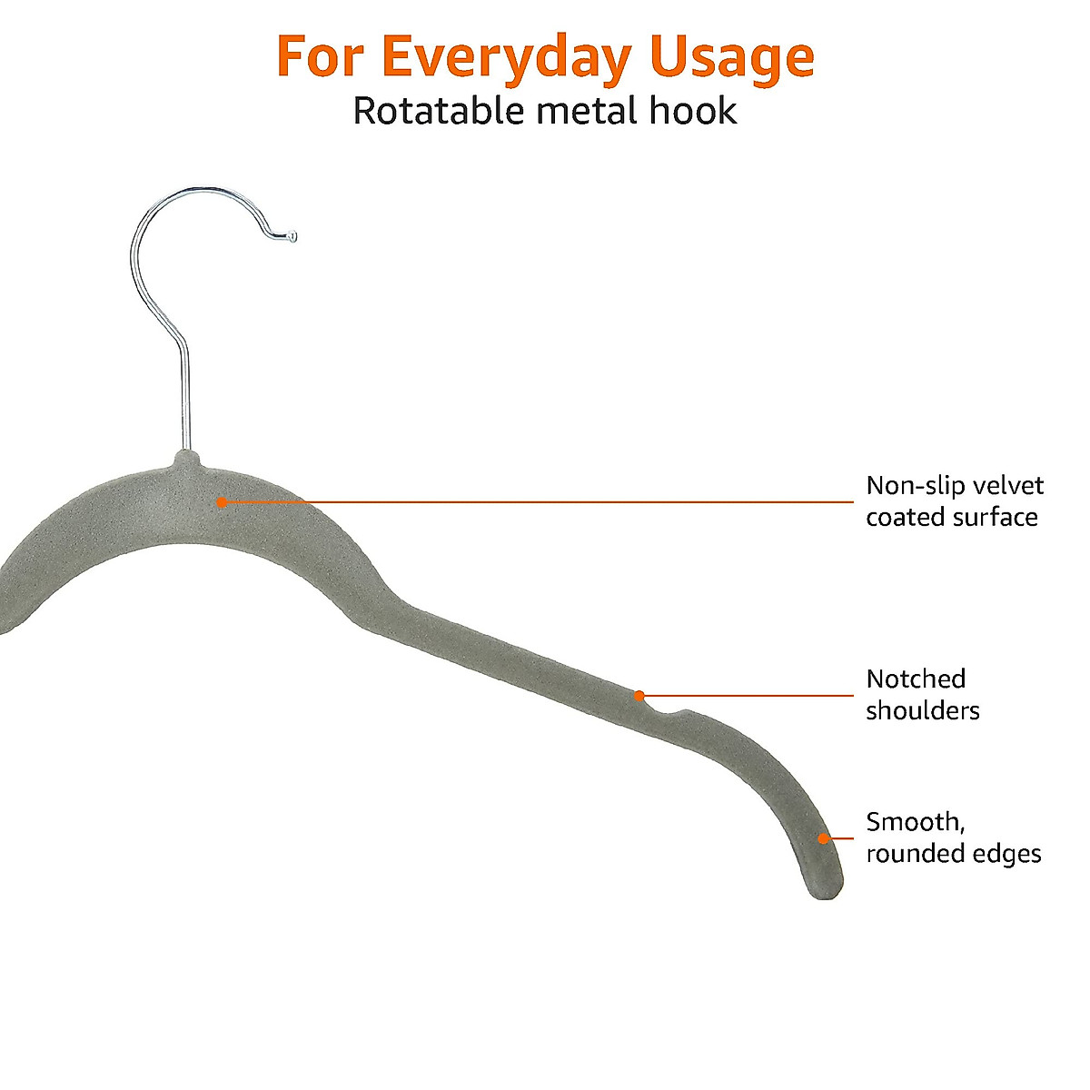 Amazon Basics Slim, Velvet, Non-Slip Shirt Clothes Hangers, Gray/Silver - Pack of 50