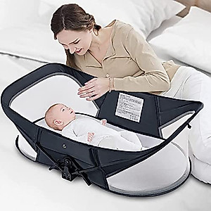 Baby Travel Bassinet Portable Bassinet-Mini Travel Crib Infant Travel Bed with Mosquito Net and Canopy Lightweight Washable Foldable