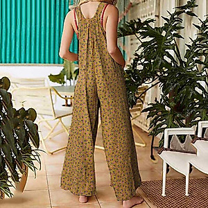 Padaleks Women's Summer Vintage Floral Print Jumpsuits Sleeveless Overalls Romper Boho Baggy Long Pants w/Pocket