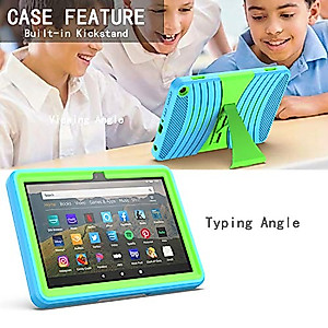 EpicGadget Case for Amazon Fire HD 8 / Fire HD 8 Plus (12th Generation, 2022 Released) - Heavy Duty Hybrid Case Cover with Kickstand + 1 Screen Protector and 1 Stylus (Blue/Green)