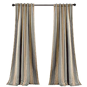 Lush Decor Julia Stripe Curtains | Room Darkening Striped Window Panel Set for Living, Dining, Bedroom (Pair), 84” x 52”, Gray