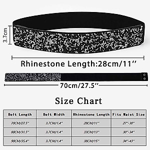 Yalice Sparkle Rhinestone Leather Belts Elastic Wide Waist Belt Bling Luxury Wedding Belts for Dresses Skinny Crystal Waist Jewelry for Women (Black)