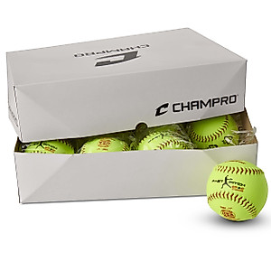 Champro Game ASA Fast Pitch .47 COR, 375 Compression, Poly Synthetic Cover, Red Stiches (Optic Yellow, 11-Inch), PACK OF 12