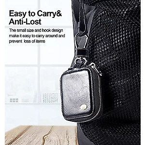 MRPLUM Earbud Carrying Case Small Compatible with AirPods PU Leather Hard Portable Earphone Case Protective Storage Pouch Bag with Mesh Pocket & Keychain for Wireless Headphone USB Cable (pitch-black)