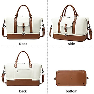 SHENHU Weekender Bags for Women Large Travel Duffel Bag Overnight Weekender Bag Carry on Shoulder Bag with Shoes Compartment for Men Beige