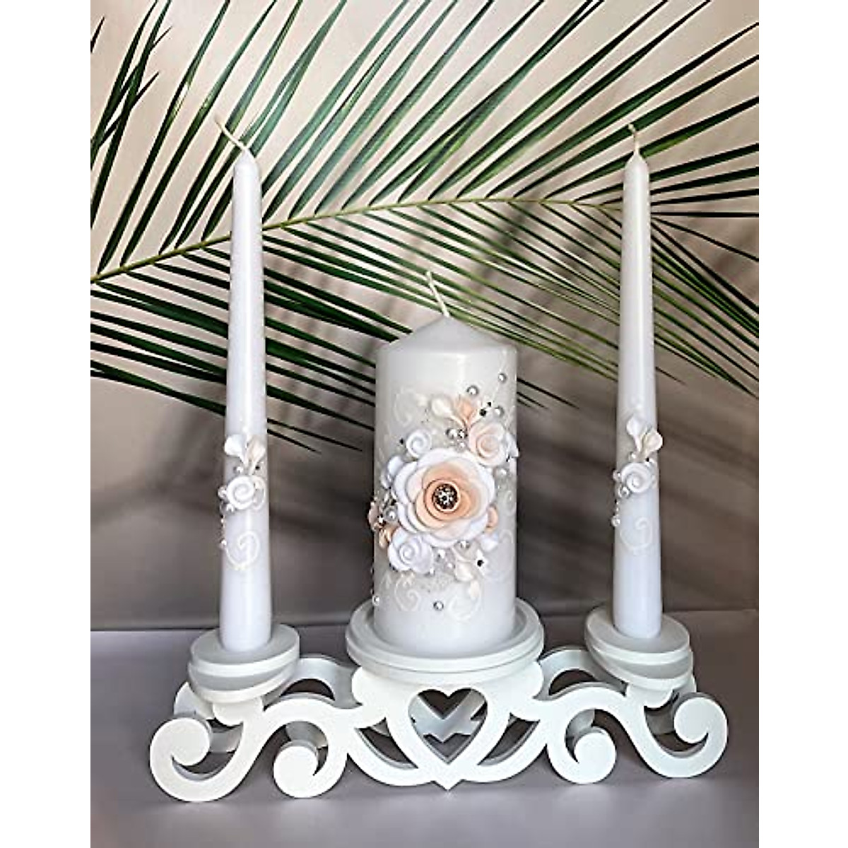 Magik Life Unity Candle Set for Wedding - Wedding décor - Decorative Candles Pillar - Candle Sets - 6 Inch Pillar and 2 10 Inch Tapers - Best Unity Candle (Peach)