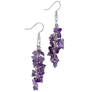Nupuyai Natural Tumbled Chips Stone Healing Crystal Dangle Hook Earrings for Women, Amethyst