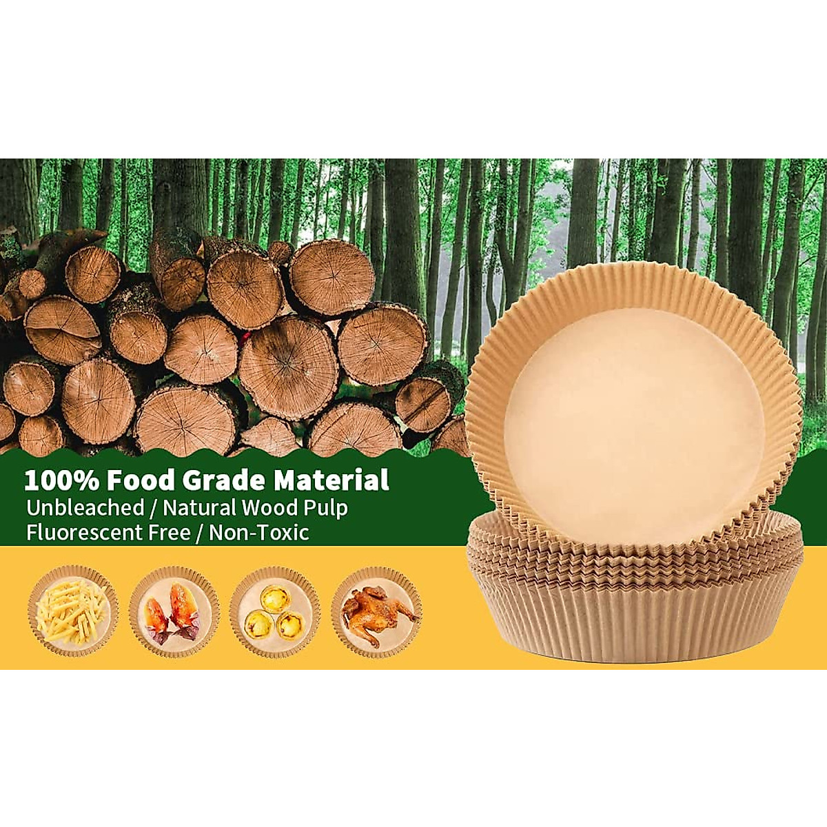 CREATIVE KITCHEN(CK) Air Fryer Liners| 6.3 inches 100PCS Disposable Paper Liners | Non-Stick Parchment Paper Liners | Oil-Proof, Water-Proof, | Airfryer Liners For Oven Baking| Roasting Microwave