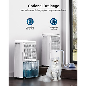 Hansabenne 50-Pints Dehumidifier for Basements - 4500 Sq. Ft. Dehumidifier with Auto or Manual Drainage - Compact Dehumidifier with Intelligent Humidity Control | Auto Defrost | Dry Clothes