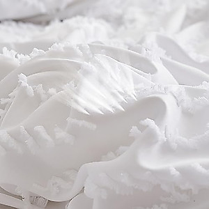 FLYMME White Full Size Comforter Sets with Sheets,Tufted Bed in a Bag 7 Pieces, Chevron Boho Shabby Chic Farmhouse Bedding Set,Soft Microfiber Comforter for All Season（White,80”*90”）