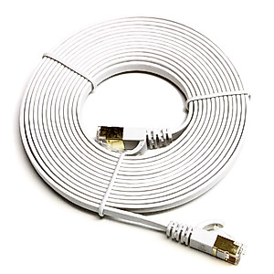 Tera Grand - 12FT - CAT7 10 Gigabit Ethernet Ultra Flat Patch Cable for Modem Router LAN Network, Gold Plated Shielded RJ45 Connectors, Faster Than CAT6a CAT6 CAT5e, White