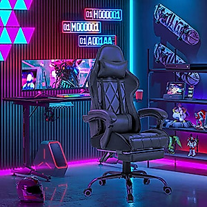 Homall Gaming Chair, Computer Chair with Footrest and Massage Lumbar Support, Ergonomic High Back Video Game Chair with Swivel Seat and Headrest (Black)