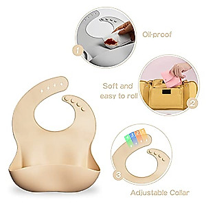 Tenmon Silicone Baby Bibs, Silicone Bibs for Babies Toddlers Girls and Boys, Soft Adjustable Waterproof Bibs, Baby Feeding Bibs (Natural)