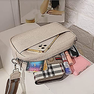 crossbody bags for women Camera Bag Wide Strap Leather Cross Body Bag, Ladies Handbag Small Shoulder bag (Off white)