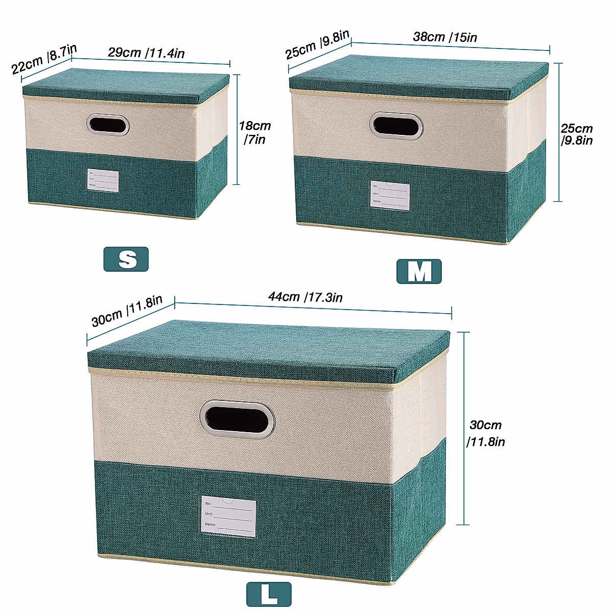 Fassave Foldable Storage Bins with Lids, 2 Packs Fabric Storage Container Basket Cube with Handles for Office, Bedroom, Closet (Small-2 Pack, Beige&Turquoise)