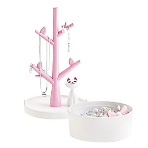 USHOBE Jewelry Display Tree Cat Design: Earring Display Stand Tabletop Cute Earrings Organizer Necklace Holder Tower Earring Tree Tower Ear Stud Holder for Trinkets Organizer Random Color