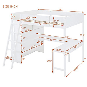 Ball & Cast Full Size Loft Bed with Stair & Safety Guardrail,Solid Wood Bedframe W/Desk & Storage Shelves,Space-Saving,Easy Aseembly,Multifunctional Furniture for Boys Girls Teens Adult Bedroom,White