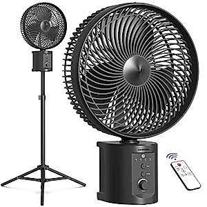Airbition 10" Portable Pedestal Fan, 10000mAh Rechargeable Table Fan with 7 Speeds, Oscillating Standing Fan with Timer for Bedroom, Office, Camping