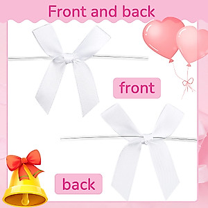 Gejoy 100 Pieces Mini Satin Ribbon Twist Tie Bows DIY Twist Bow Crafts Tying Up for Halloween Christmas Wedding Gift Wrapping Candy Treat Bags Decoration (White)