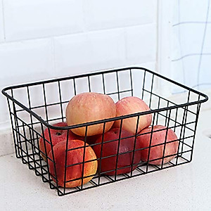 Aeggplant Kitchen Wire Baskets Farmhouse Decor Metal Food Storage Organizer, Household Refrigerator Bin with Built-in Handles for Cabinets,Pantry Set of 2 Black