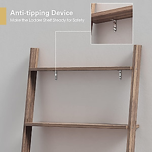 Giantex 3 Tier Ladder Desk with Drawer, 33" Width Walnut Ladder Shelf with Anti-Tipping Device, Freestanding Bookshelf, Leaning Computer Desk with Shelves for Small Space