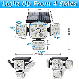 ‎Flora Element Solar Lights Outdoor with Motion Sensor, 180 LED 3000LM Security Lights with Remote Control 4 Adjustable Heads IP65 Waterproof Flood Lights for Garage Garden Yard Pathway 2 Pack