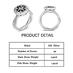Jeulia Sterling Silver Rotating Ring Compass for Women Men Diamond Solitaire Engagement Ring Romantic Anniversary Engagement Jewelry Gifts (Life's Journey, 10)