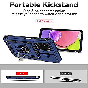 for Samsung Galaxy A03S Case with Slide Camera Cover HD Screen Protector [Military Grade 16ft. Drop Tested] Magnetic Ring Holder Kickstand Protective Phone Case for Samsung Galaxy A03S, Navy Blue