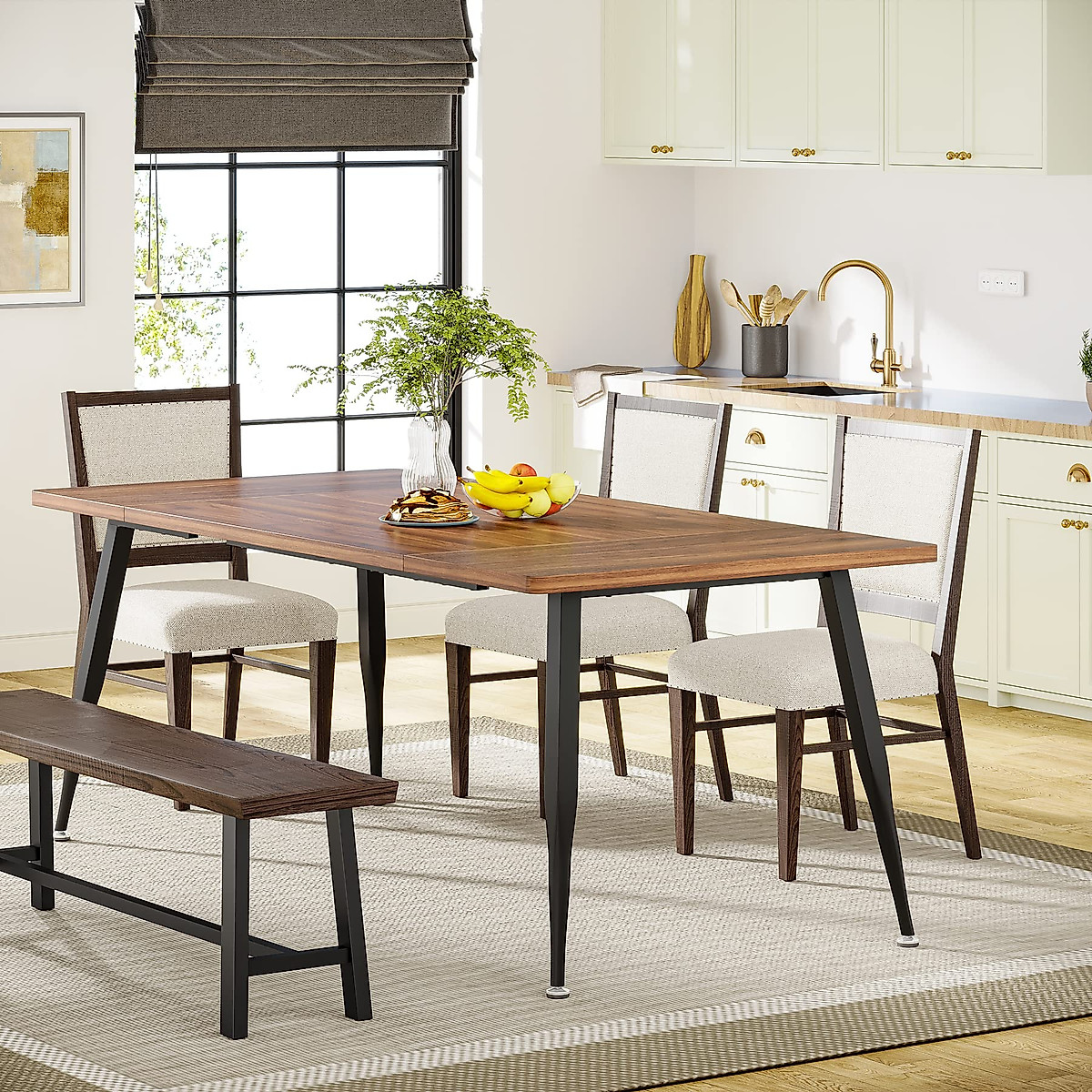 LITTLE TREE 70.9 Inch Large Rectangular Dining Table Kitchen Furniture,Brown+Black