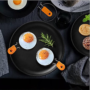 MiaLover 2Pcs 3'' Nonstick Egg Rings with Silicone Handle, Stainless Steel Mold Shaper Circles for Fried Egg MacGuffin Sandwiches,Portable Grill Accessories for Camping Indoor Breakfast Burger