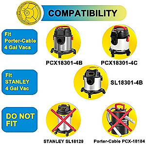 SpaceTent 5 Pack Vacuum Filter Bags Compatible with Stanley and PorterCable 4 Gallon Wet Dry Vacuum, Part # 25-1238