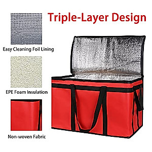 Bodaon Insulated Food Delivery Bag, XXX-Large Insulated Pizza Delivery Bags, Insulated Grocery Bags, Cooler Bag, Red, 1-Pack