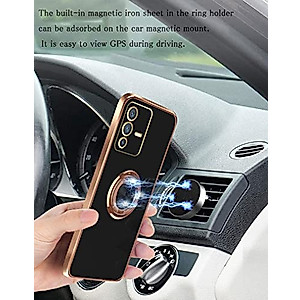 Compatible with vivo V23 Case Silicone Shockproof vivo V23 Phone Cases for Women Anti-Scratch Cute TPU Protective Case with Ring (vivo V23, Black)