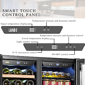 Lanbo Wine Cooler Refrigerator, 30 Inch 33 Bottle and 70 Can Under Counter Beverage Fridge with Stainless Steel Glass Door, Safety Lock and Digital Memory Touch Control