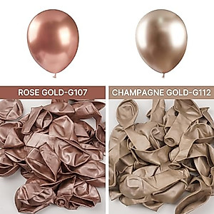 PartyWoo Metallic Rose Gold Balloons, 110 pcs 22 Inch Star Balloons and Rose Gold Balloons Different Sizes Pack of 18 Inch 12 Inch 10 Inch 5 Inch for Balloon Garland Balloon Arch as Party Decorations