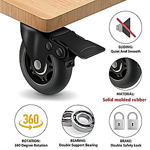 Apllamo 3" Casters Set of 4 ，4 Heavy Duty Quiet Casters, Max Load 2000LBS. Suitable to do Soft Wheels for cart ，Caster Wheels Glide Quietly and Protect The Floor, casters Set of 4 Heavy Duty.