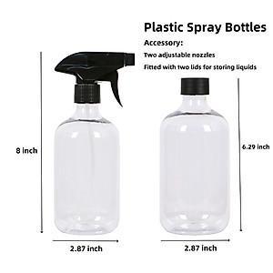 KIGITIK Plastic Spray Bottles, 16.9oz/500ml, Refillable Empty Spray Bottles, for Cleaning Solutions, Plants, Pet, Essential Oils, Kitchen, Hair (Clear)