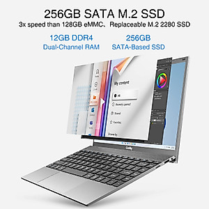 Coolby Windows 11 Laptop Computer, Intel Celeron Quad-core N4120 Processor, 12GB DDR4 RAM / 256GB SSD Notebook PC, 14.1" FHD 1920X1080 IPS Display, Support 2.4G/5G Hz WiFi, BT, Webcam, TF Card