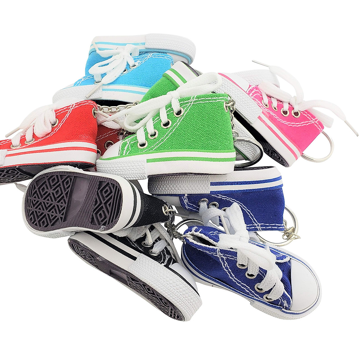 Zugar Land 12 Pack Random Colors. Miniature Sneaker Shoes Keychains (3") 6 Colors: Pink, Light Blue, Green, Red, Blue, Black. Backpacks, Key Chains (12 Pack - Random Colors)