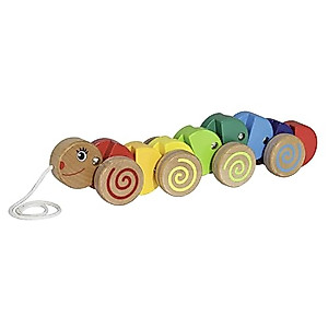 Eichhorn 100003447 Nachziehtier-100003446 Pull-Along Caterpillar with Movement, 32 cm Long, Beech Wood, Colourful
