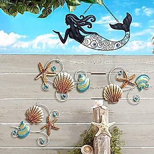 VividLadybug Beach Wall Decor Seashell starfish metal wall decor ocean theme Marine Coast decor suitable for home bathroom coast wall decor Set of 3