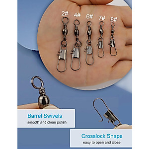 Beoccudo 210pcs Barrel Swivels with Snaps, Fishing Swivels Saltwater Freshwater Snap Connector